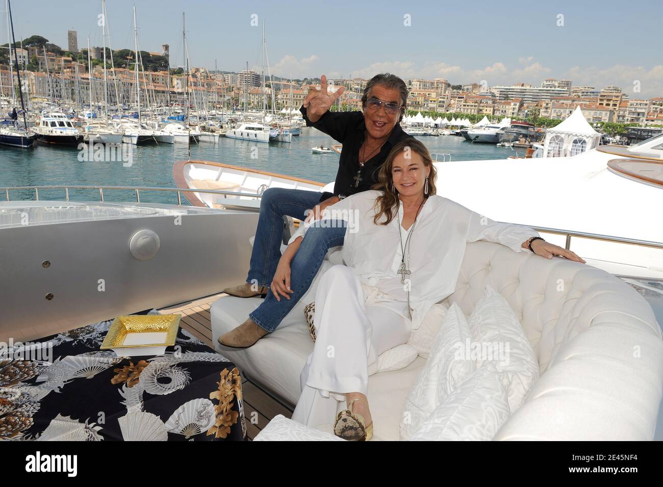 EXCLUSIVE - Roberto Cavalli and his wife Eva Duringer posing aboard on ...