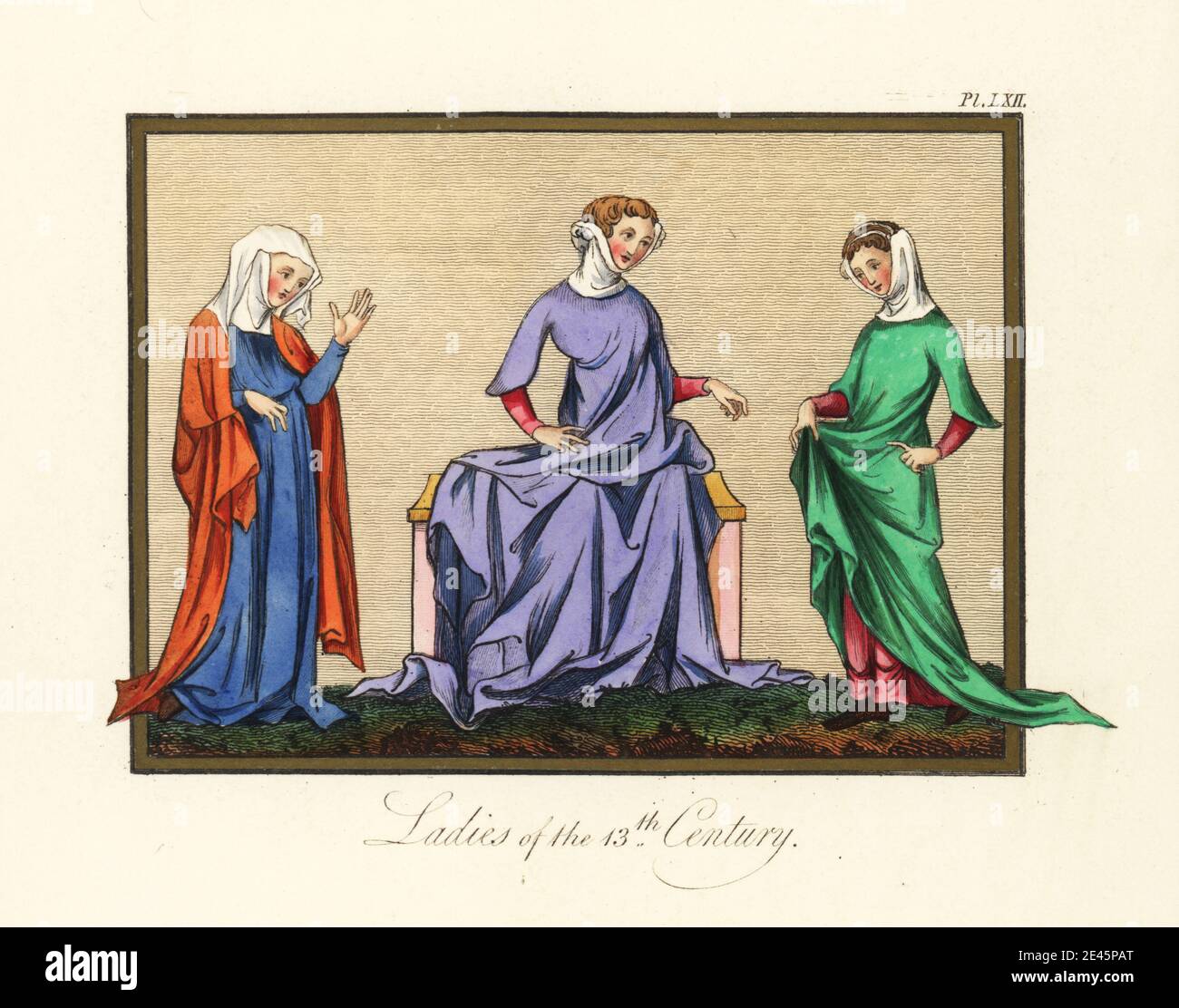 Ladies of the 13th century. Woman in wimple and veil, long mantle and ...