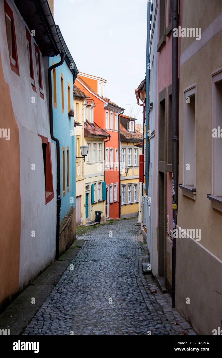 View into a narrow alley of the World Heritage city of Bamberg Stock ...