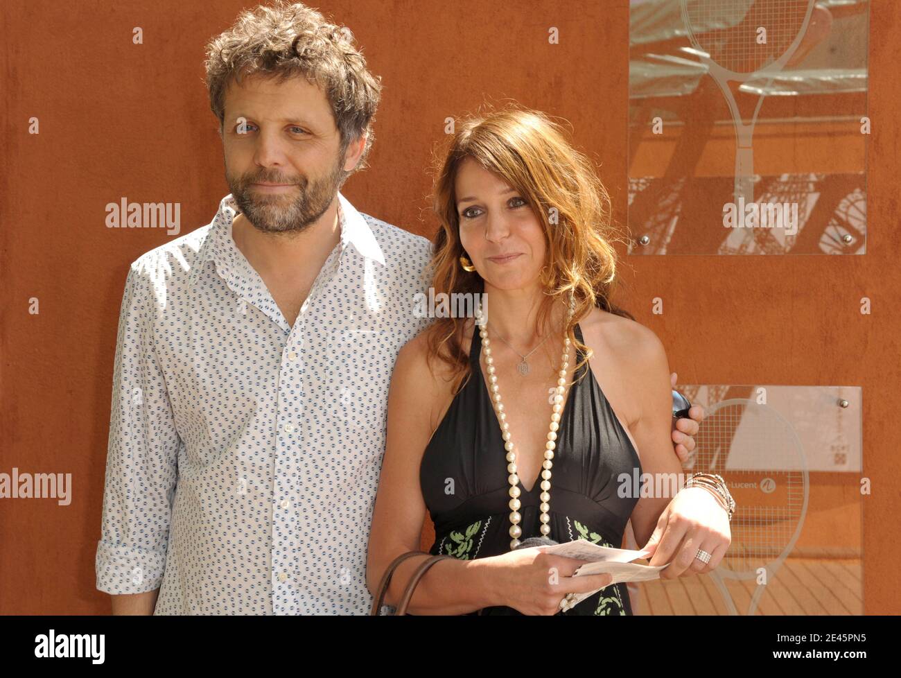 Stephane Guillon and his wife arriving at the VIP area 'Le Village ...