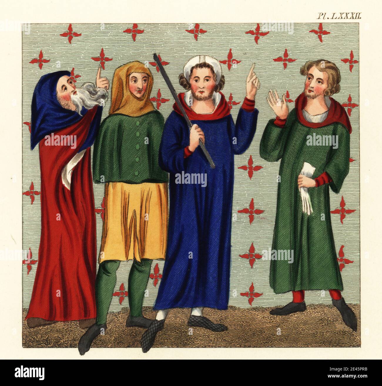 Costume of a Seneschal or steward and officers, 14th century. Seneschal ...