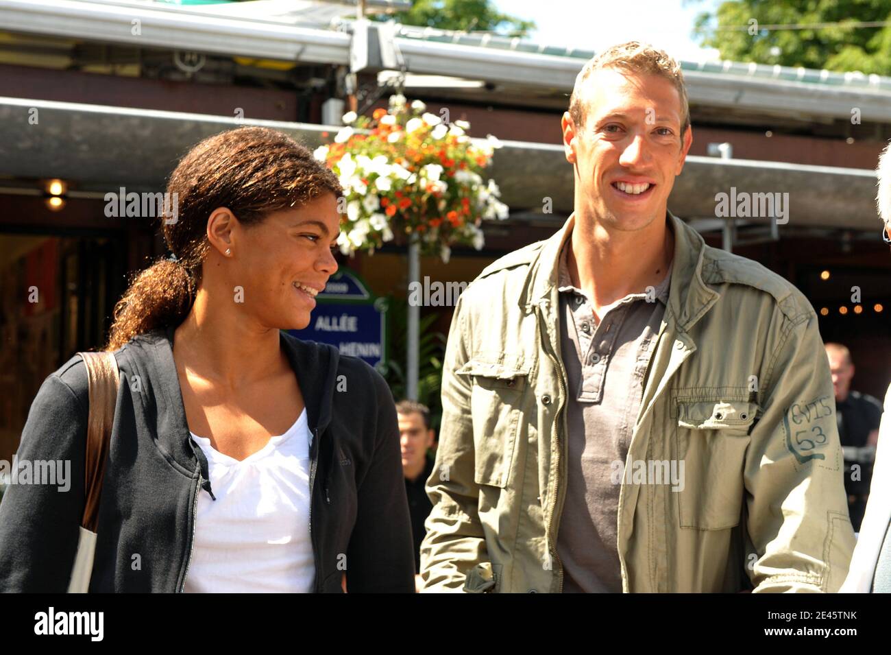 Alain Bernard and her girlfriend Coralie Balmy arriving at the VIP area ...