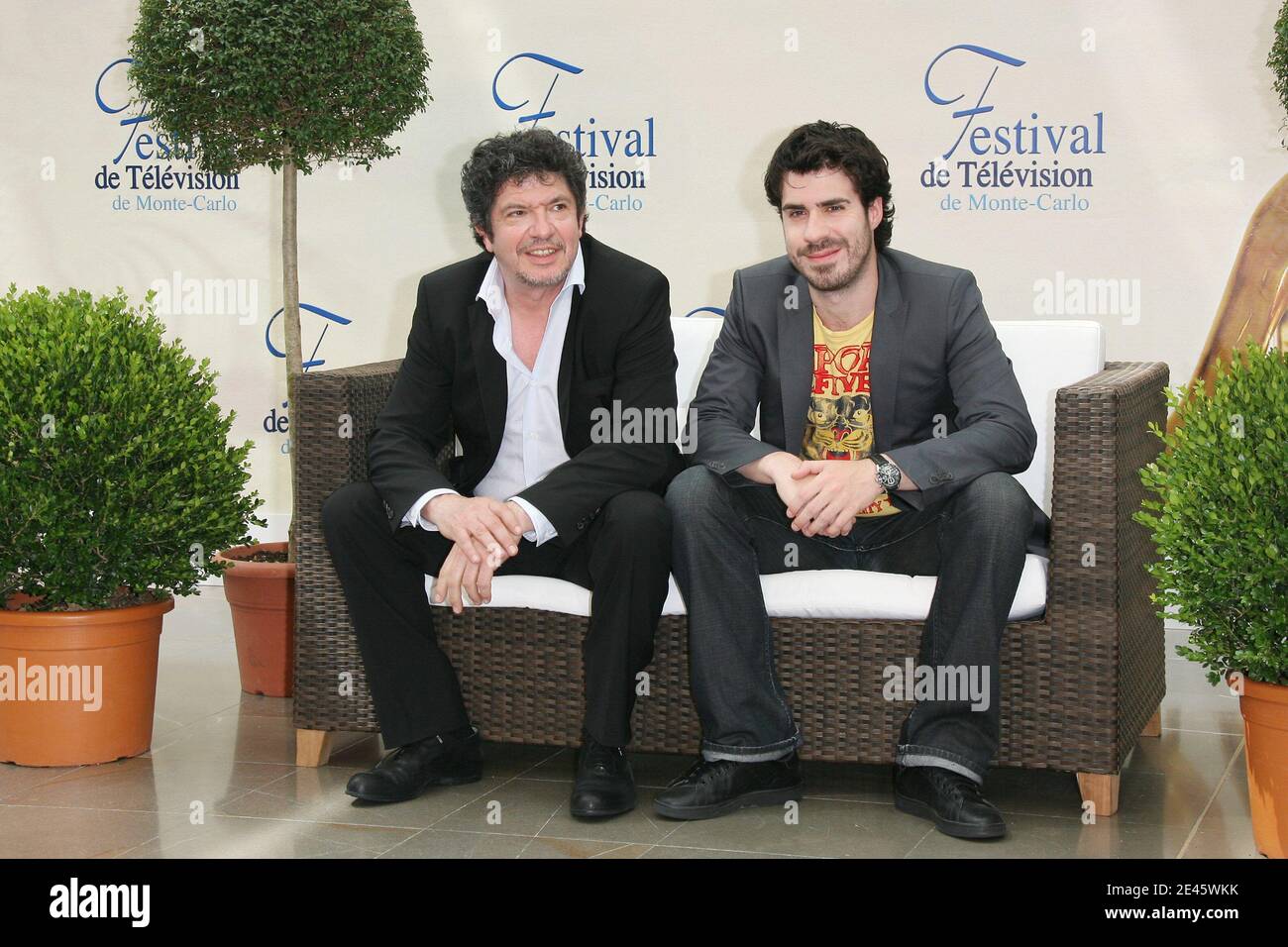 Simon Astier and Lionel Astier pose for a photocall for 'Kaamelot ...