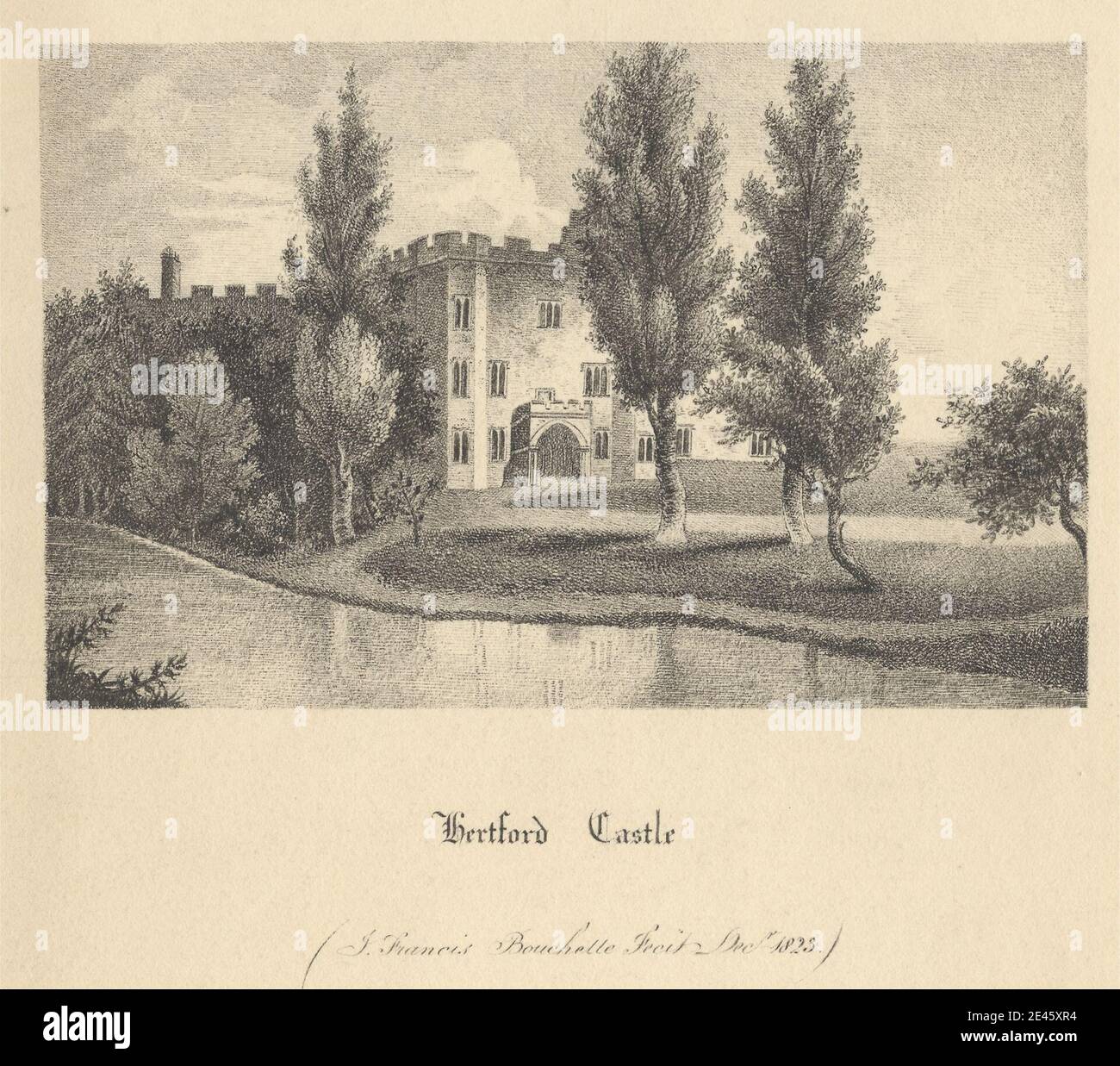 Print made by J. Francis Bouchelle, active 1823, Hertford Castle, 1823 ...