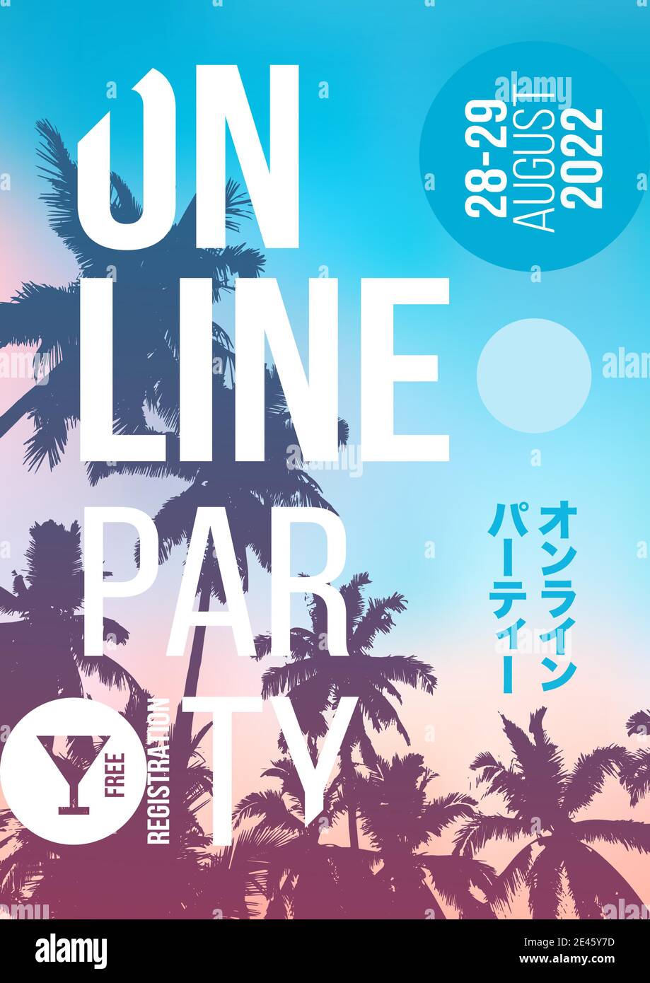 Online Party poster design. Summer music party flyer artwork template ...