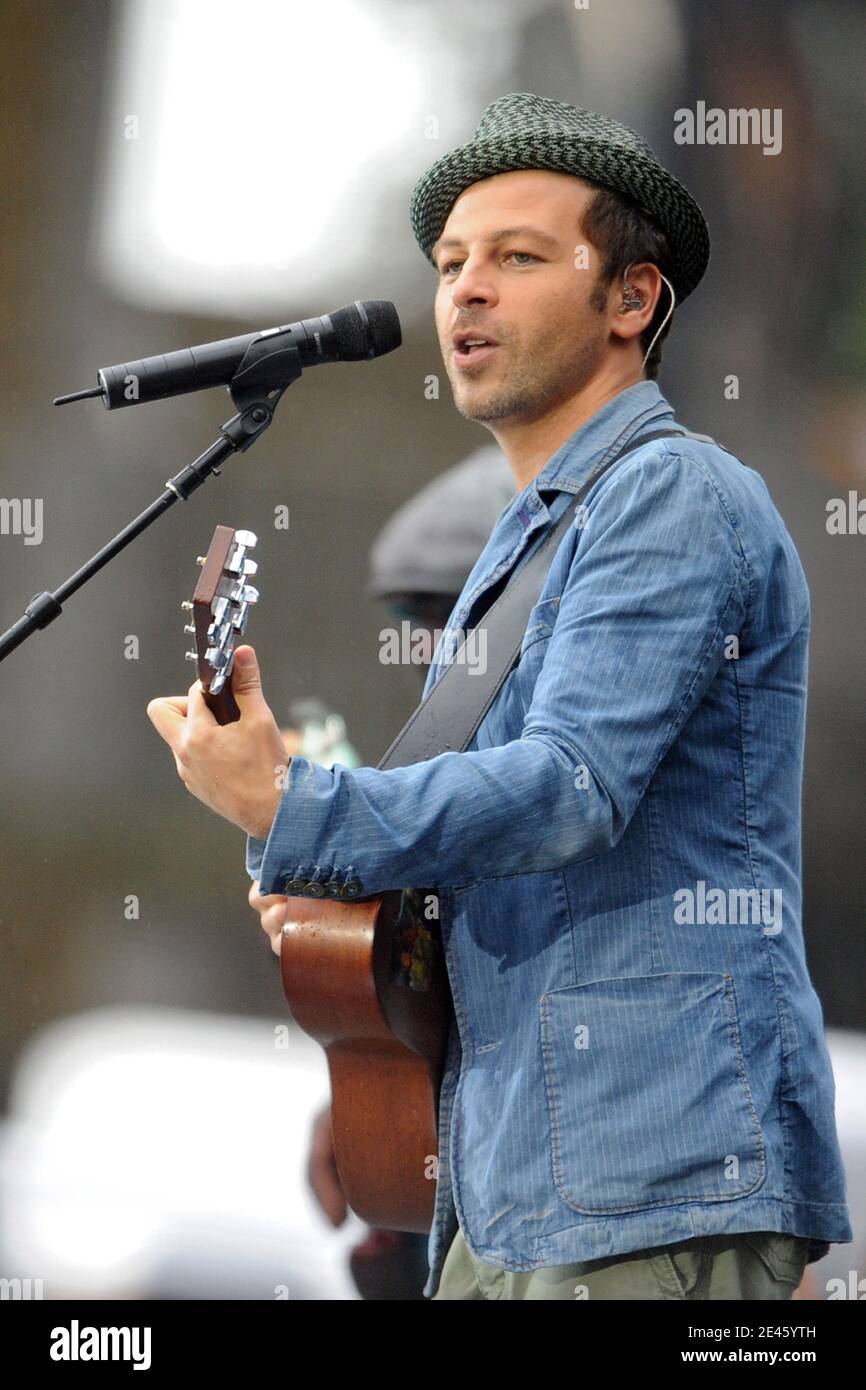 French singer Christophe Mae performs live in the first half of Johnny ...