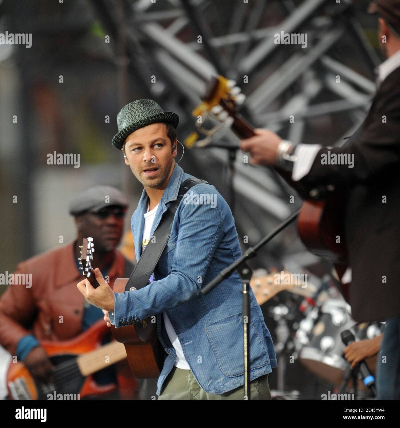 French singer Christophe Mae performs live in the first half of Johnny ...