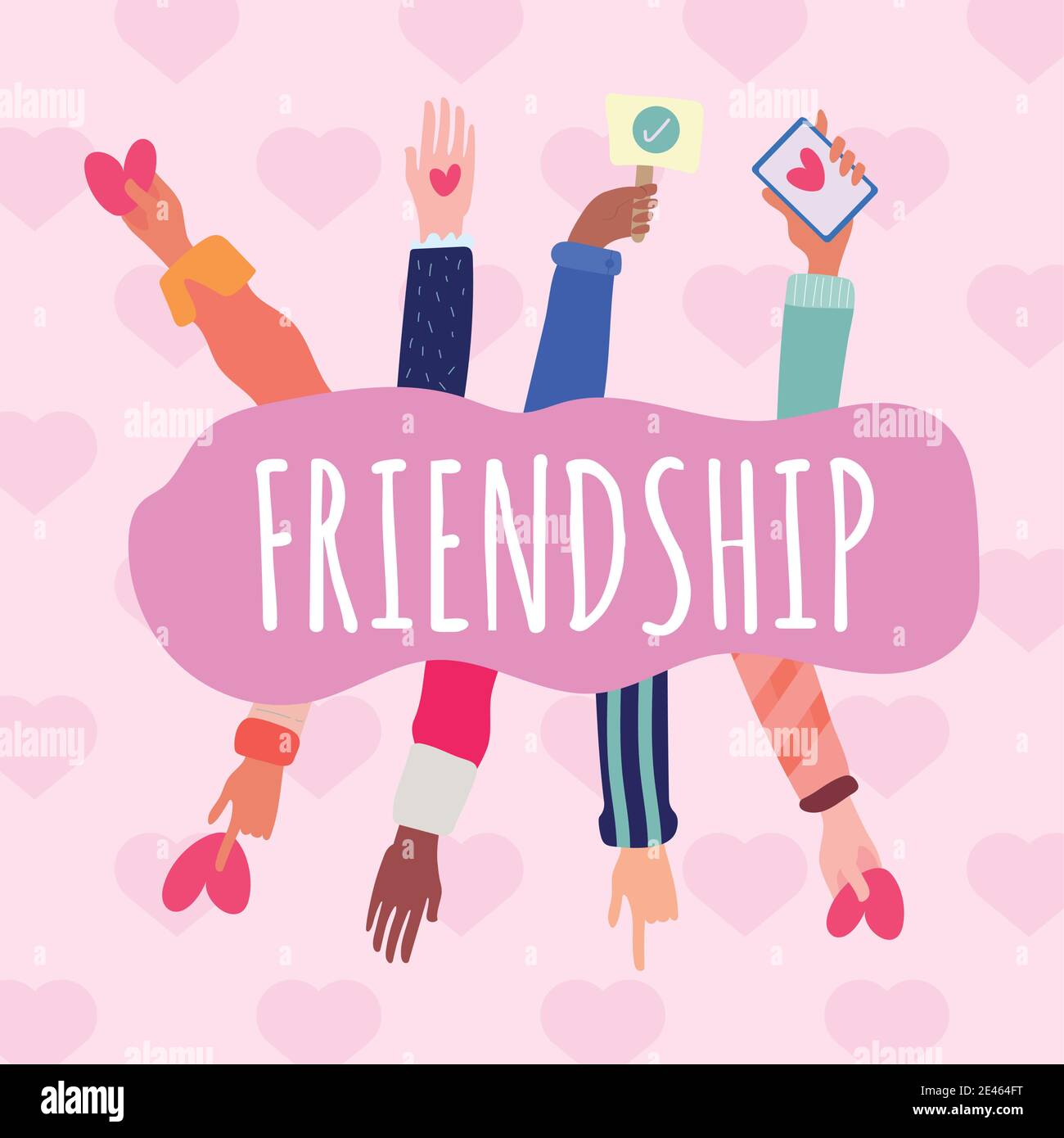 group of hands friendship lettering drawn style icon vector ...