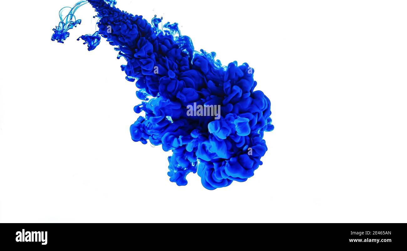 Blue ink in water abstract background isolated on white background ...