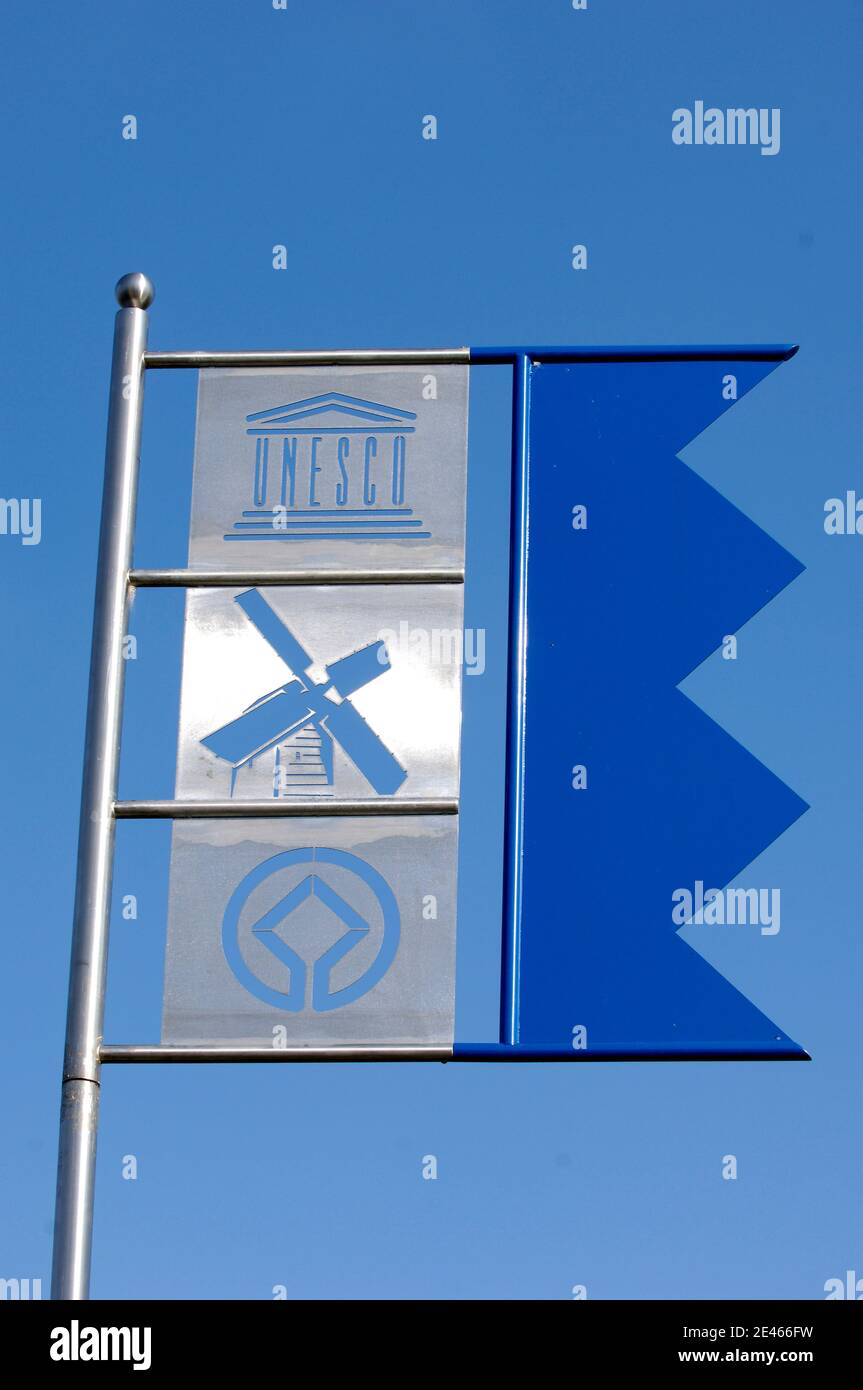 Unesco sign board in France. Photo by Philippe Montigny/ABACAPRESS.COM ...