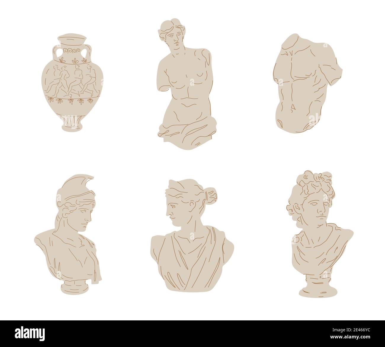 Set of different antique Greek marble statue. Classical art statues of ...