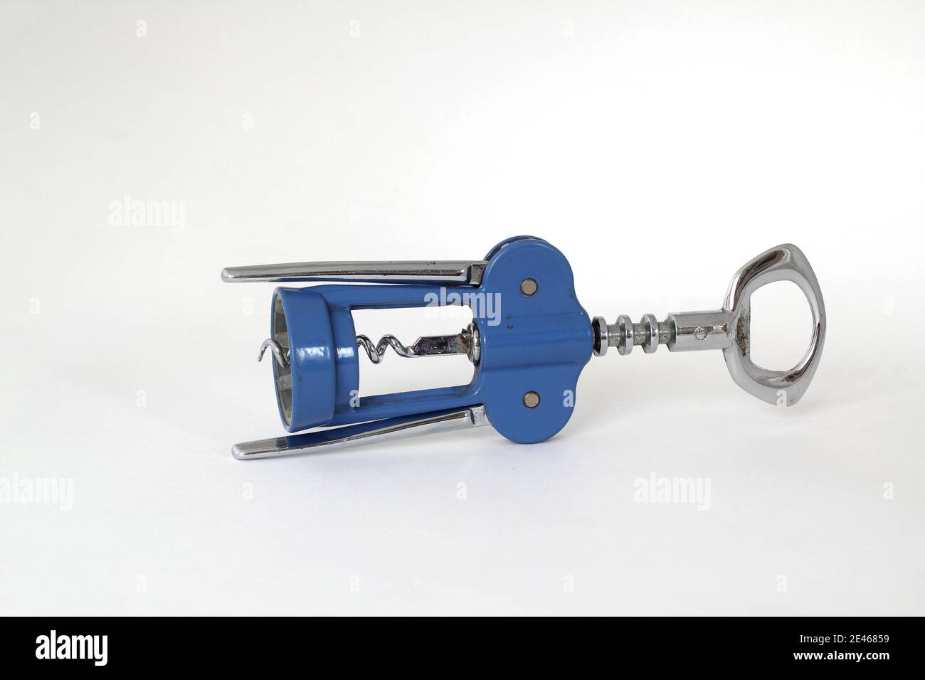Blue Corkscrew for opening wine bottles on isolated white background ...