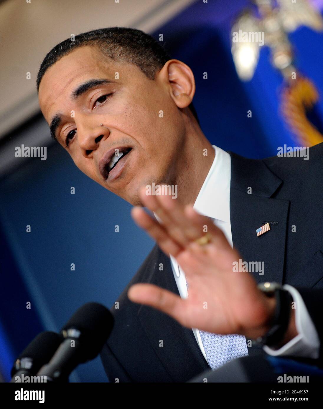 US President Barack Obama speaks during a press conference in the Brady ...