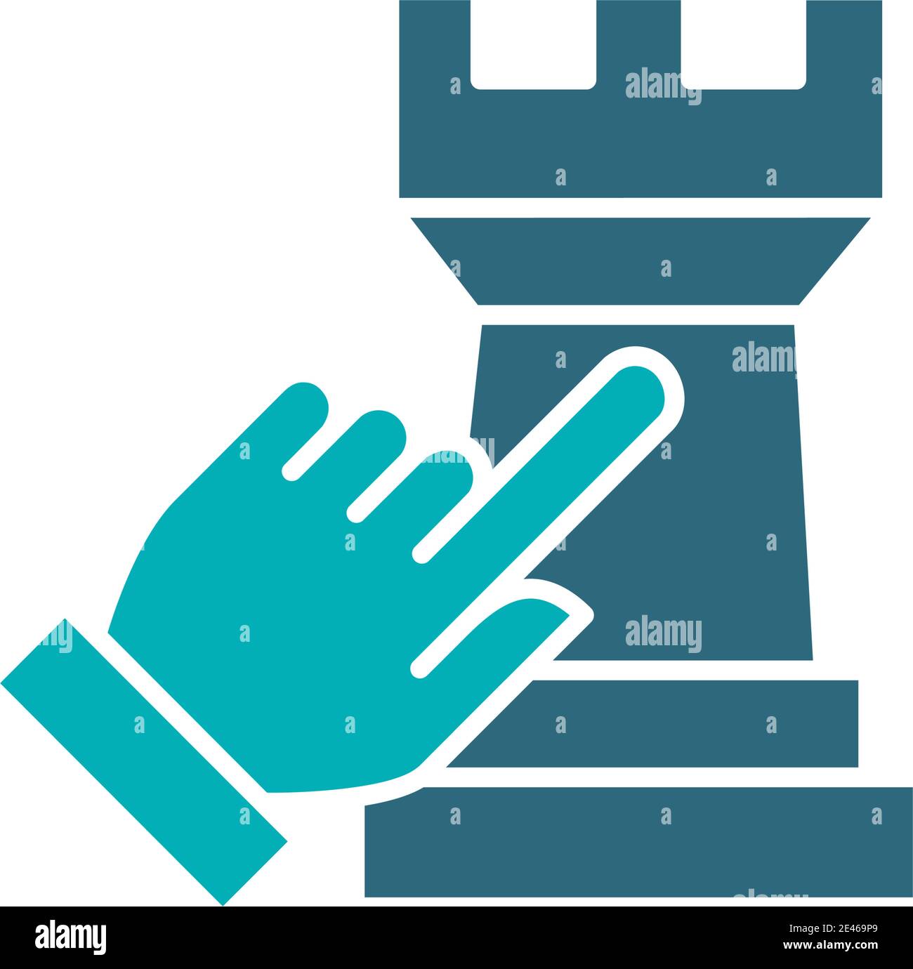 Human chooses a rook chess colored icon. Board game, table ...