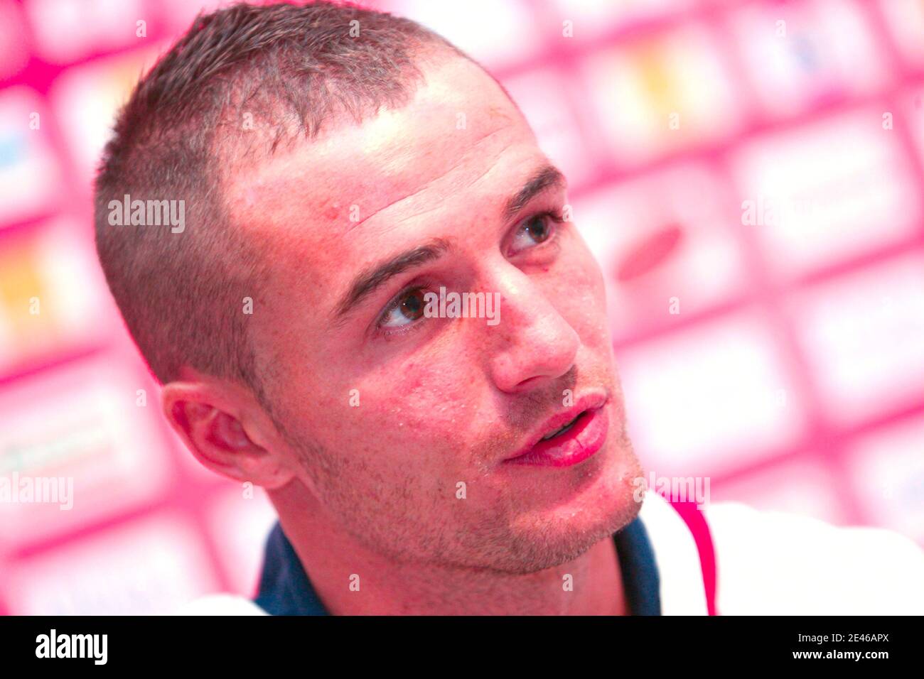 AS Nancy's new signing Reynald Lemaitre during a presentation with the ...