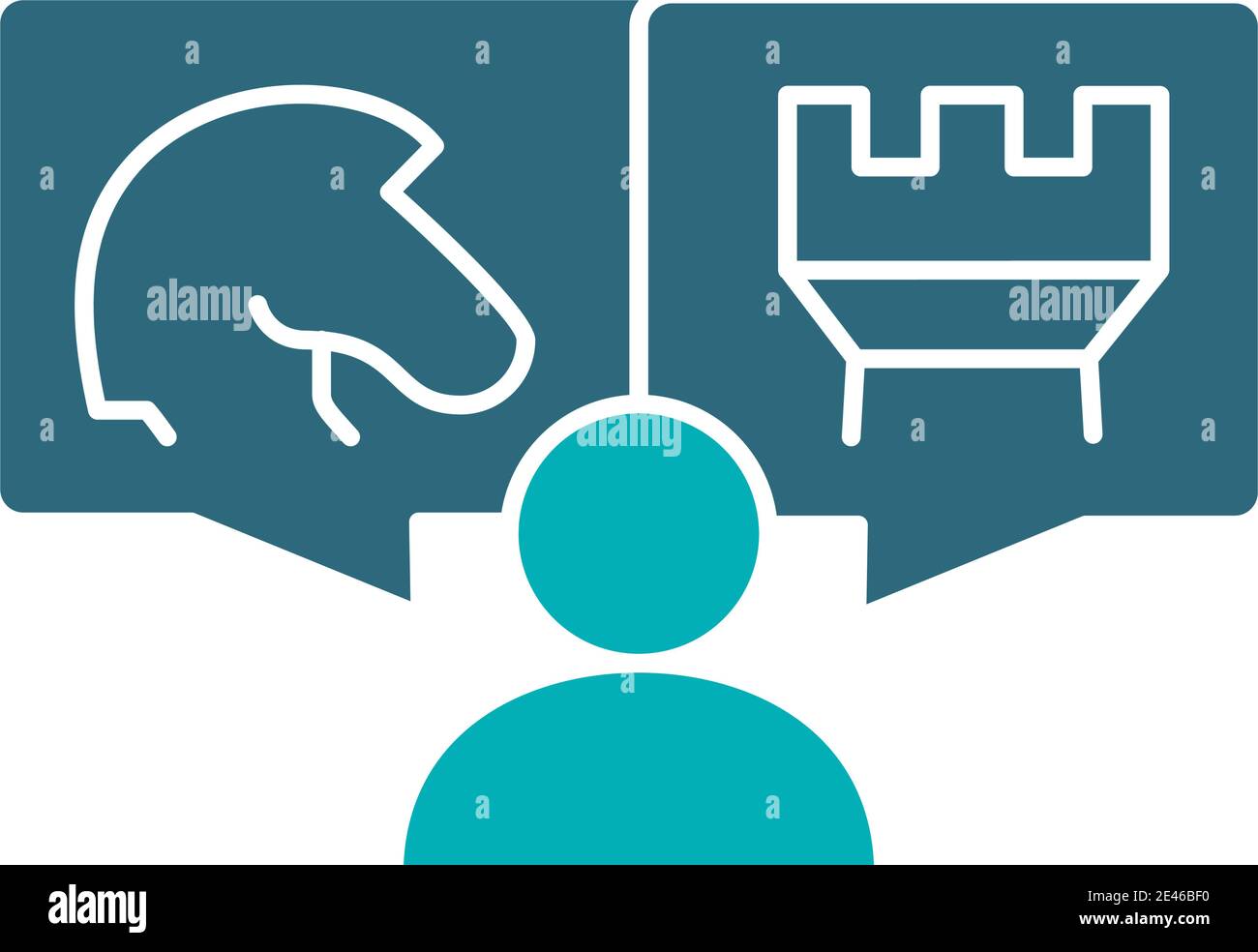 Human with knight and rook chess in speech bubbles colored icon. Board ...