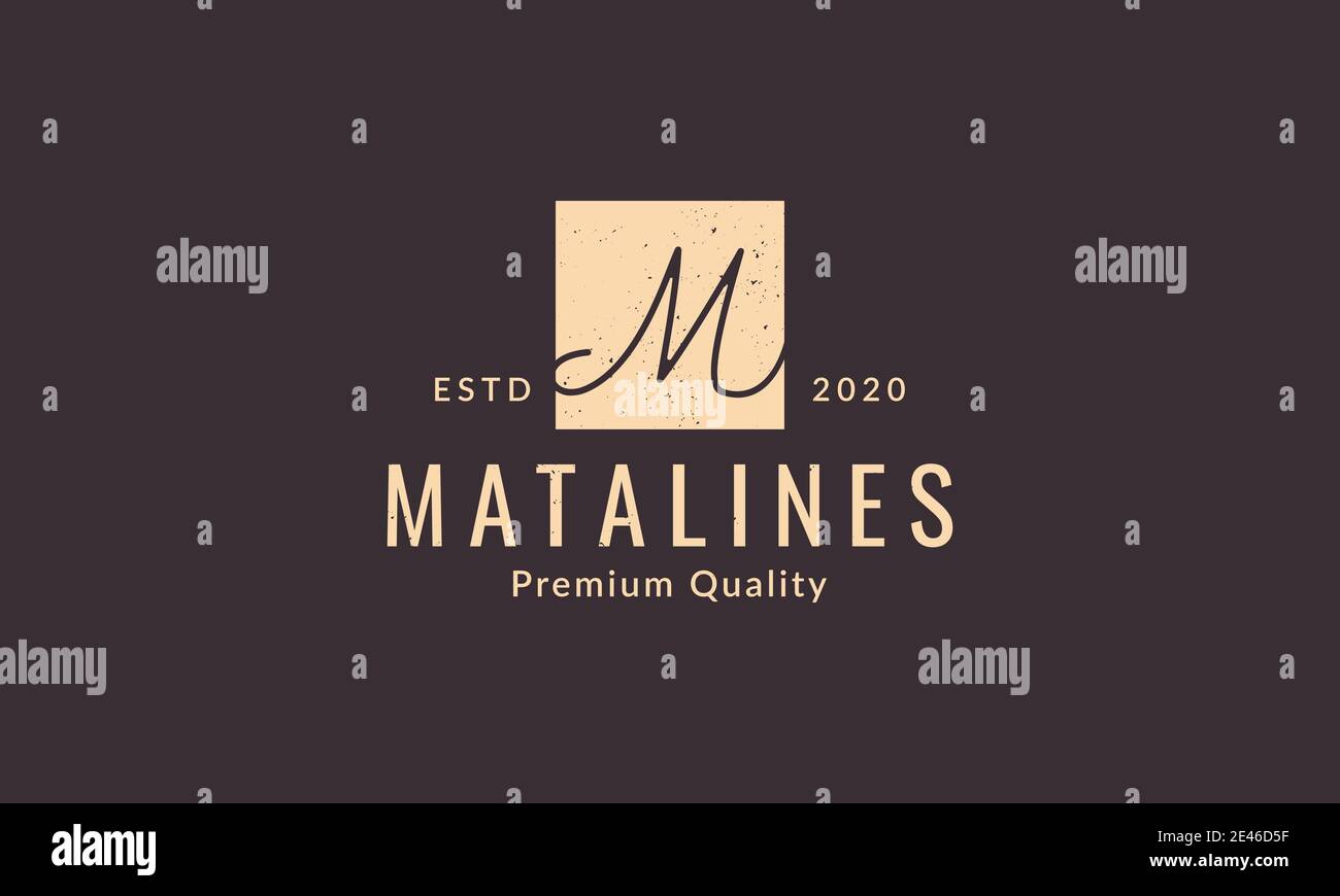 signature letter M square vintage logo symbol icon vector graphic ...