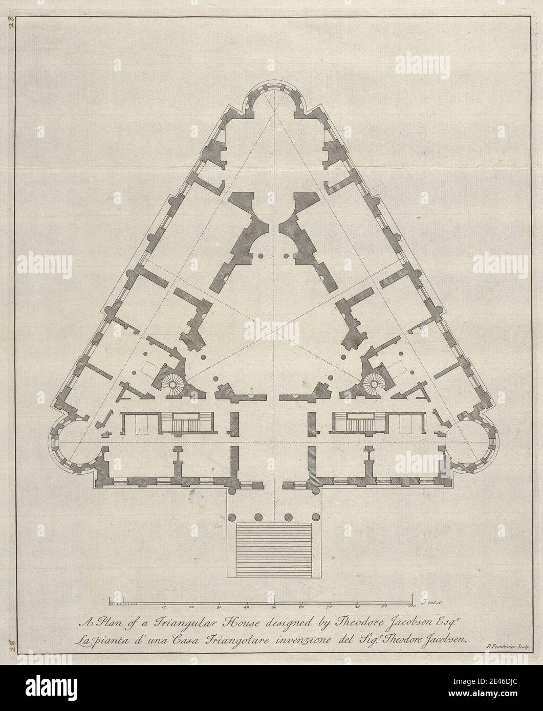 Paul Fourdrinier, French, A Plan of a Triangular House Designed by ...