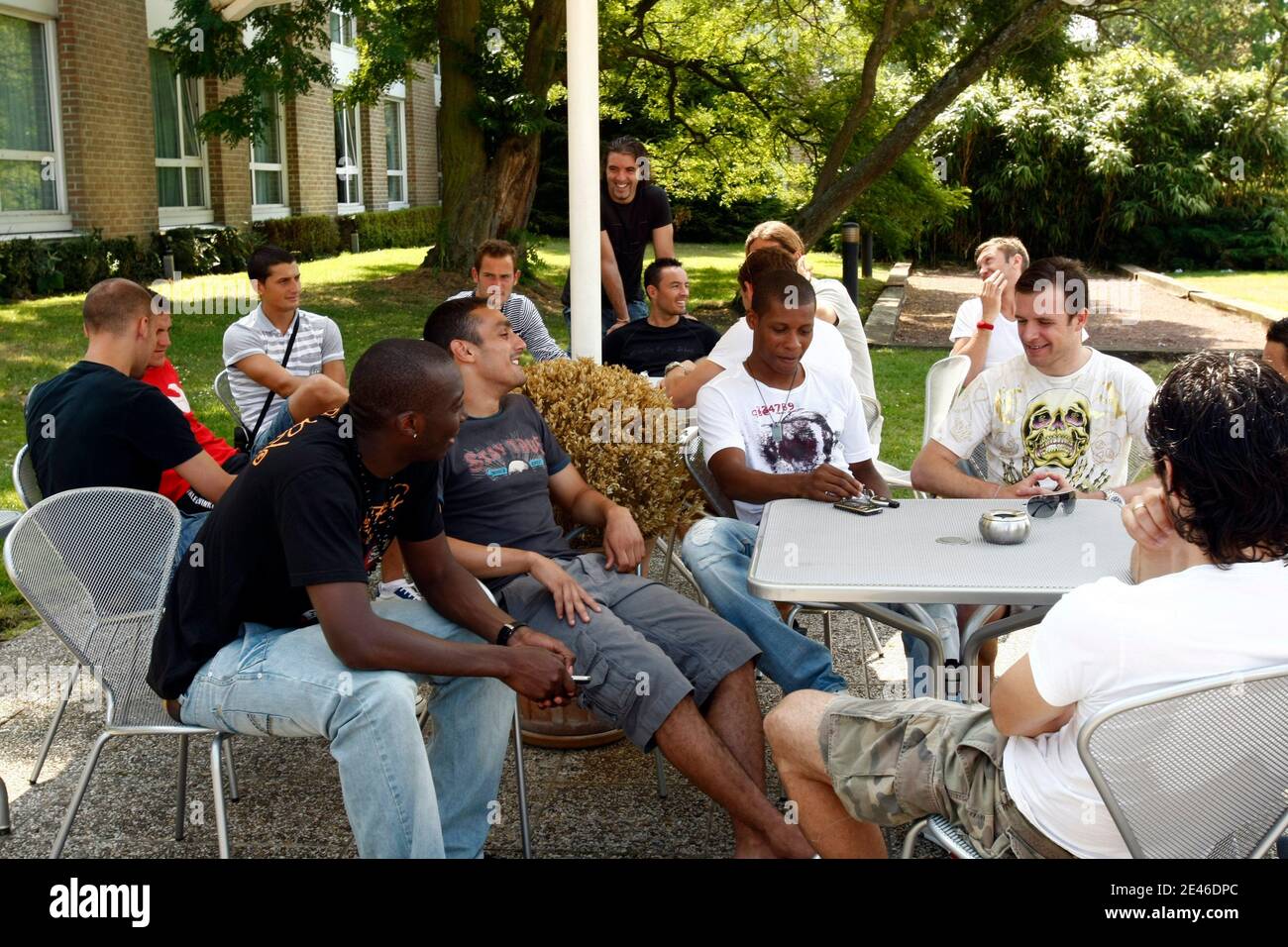Valenciennes FC soccer players before their first soccer training ...