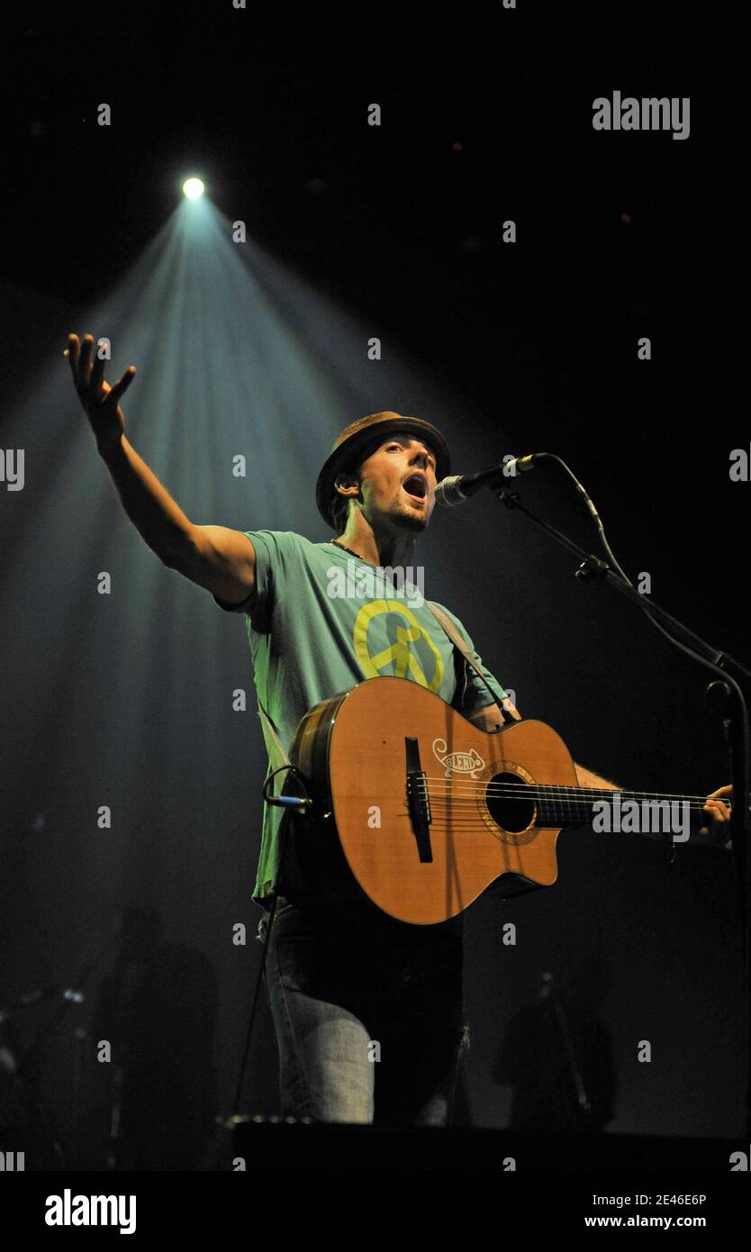 US singer Jason Mraz performs live on stage with his band at 'Le Zenith ...