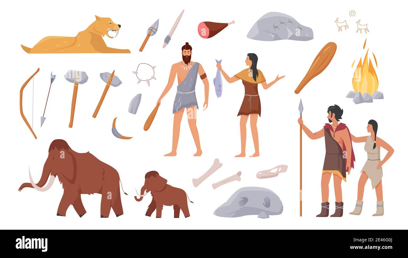 Primitive people set isolated Cut Out Stock Images & Pictures - Alamy