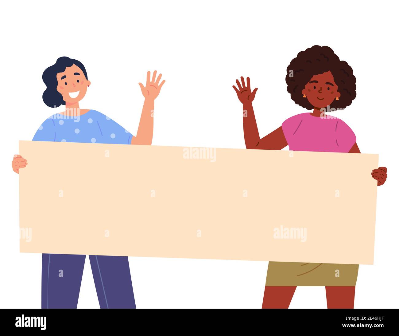 Women holding a blank poster with place for text Stock Vector Image ...