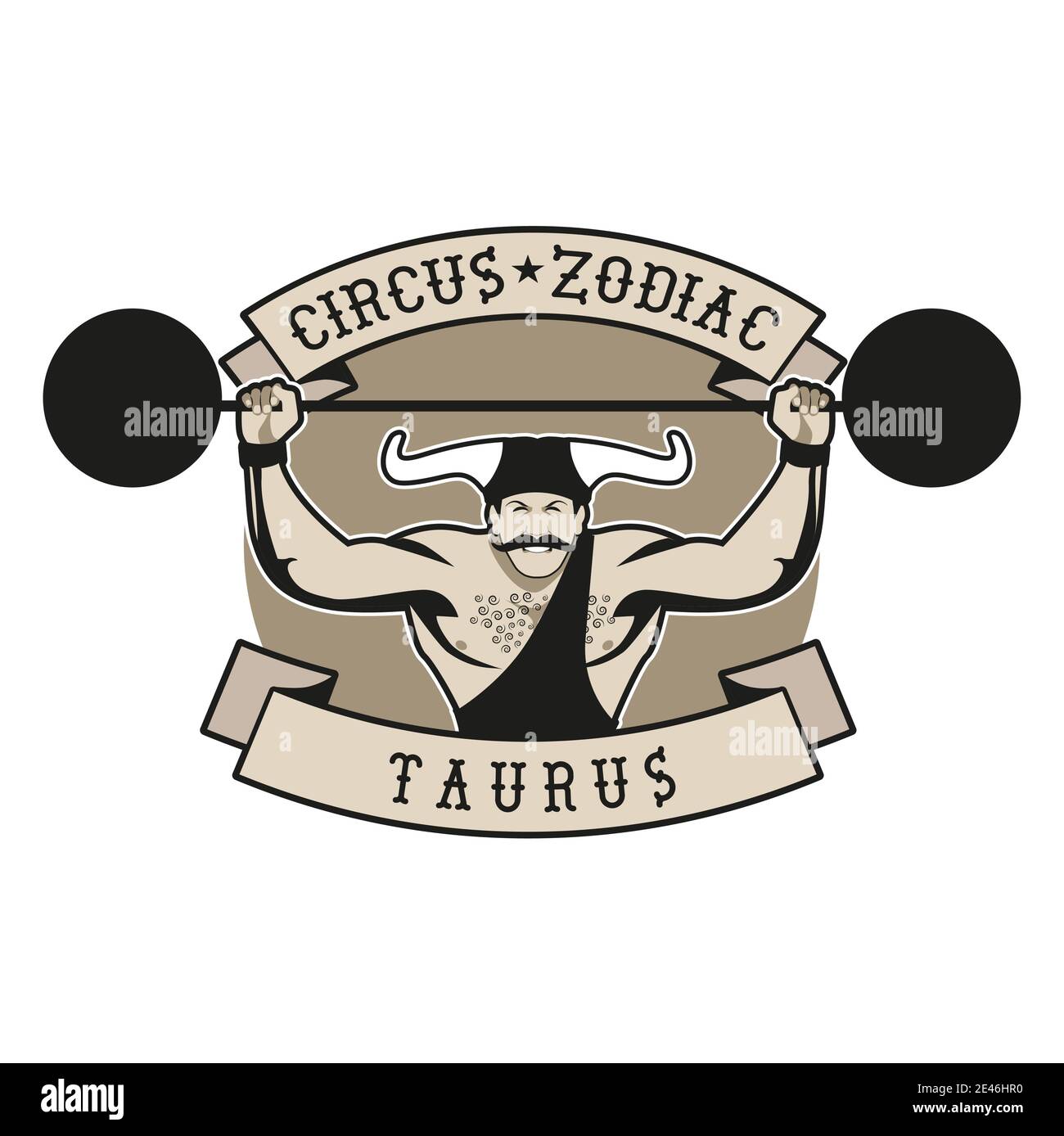 Zodiac Circus Emblem. Taurus sign. Strong man wearing bull horns ...