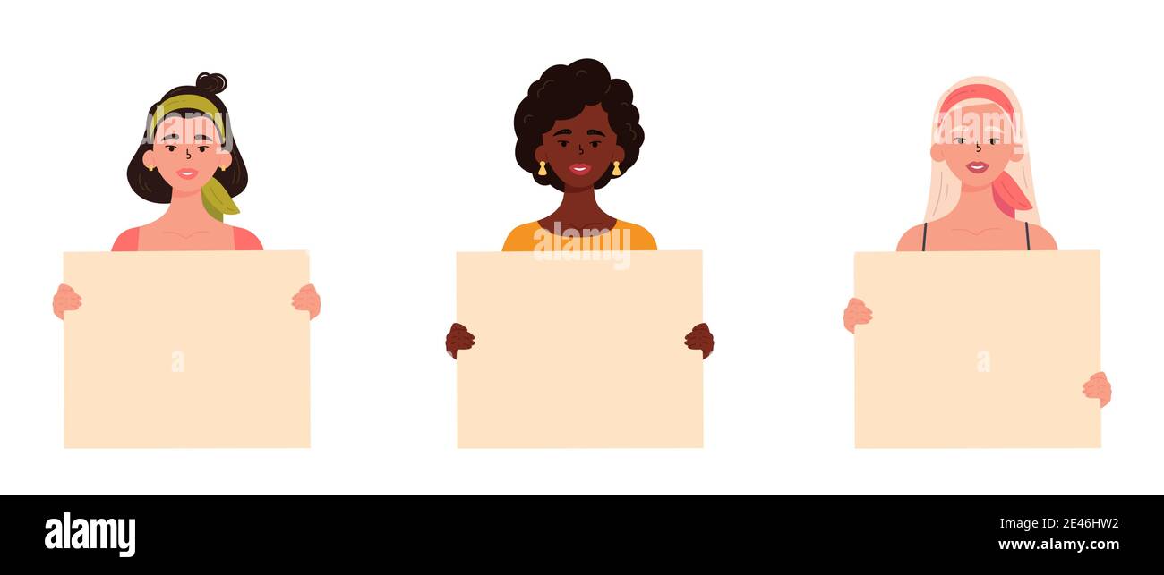 Girls holding a blank poster with place for text Stock Vector Image ...