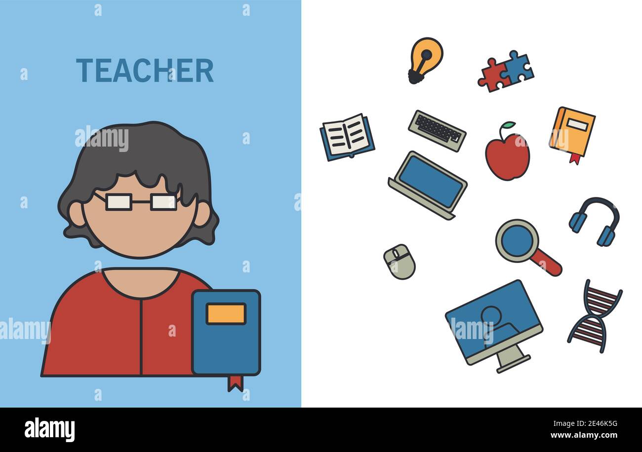 profession teacher with education icons fill style vector illustration ...