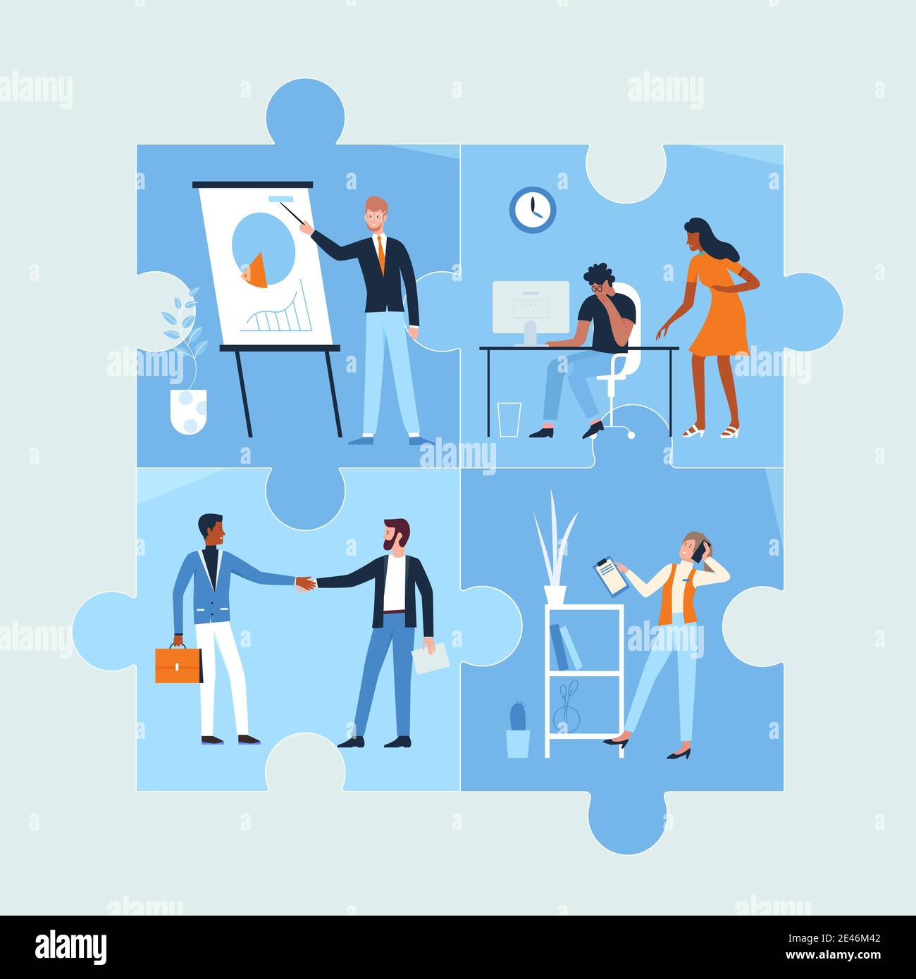 People Work In Office Vector Illustration Cartoon Man Woman Business