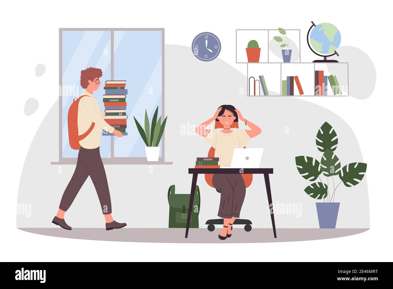 Student teen people study at home together vector illustration. Cartoon ...