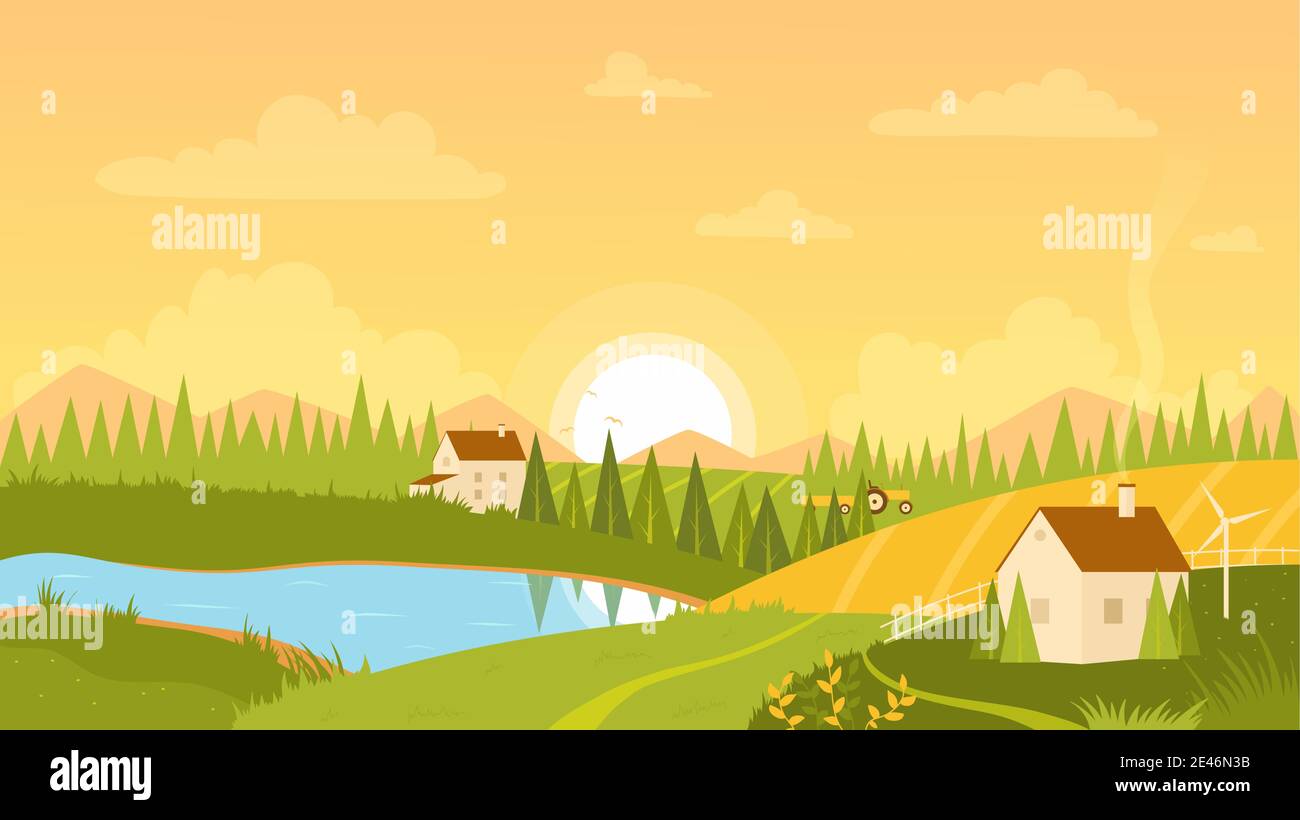 Sunrise over farm Stock Vector Images - Alamy