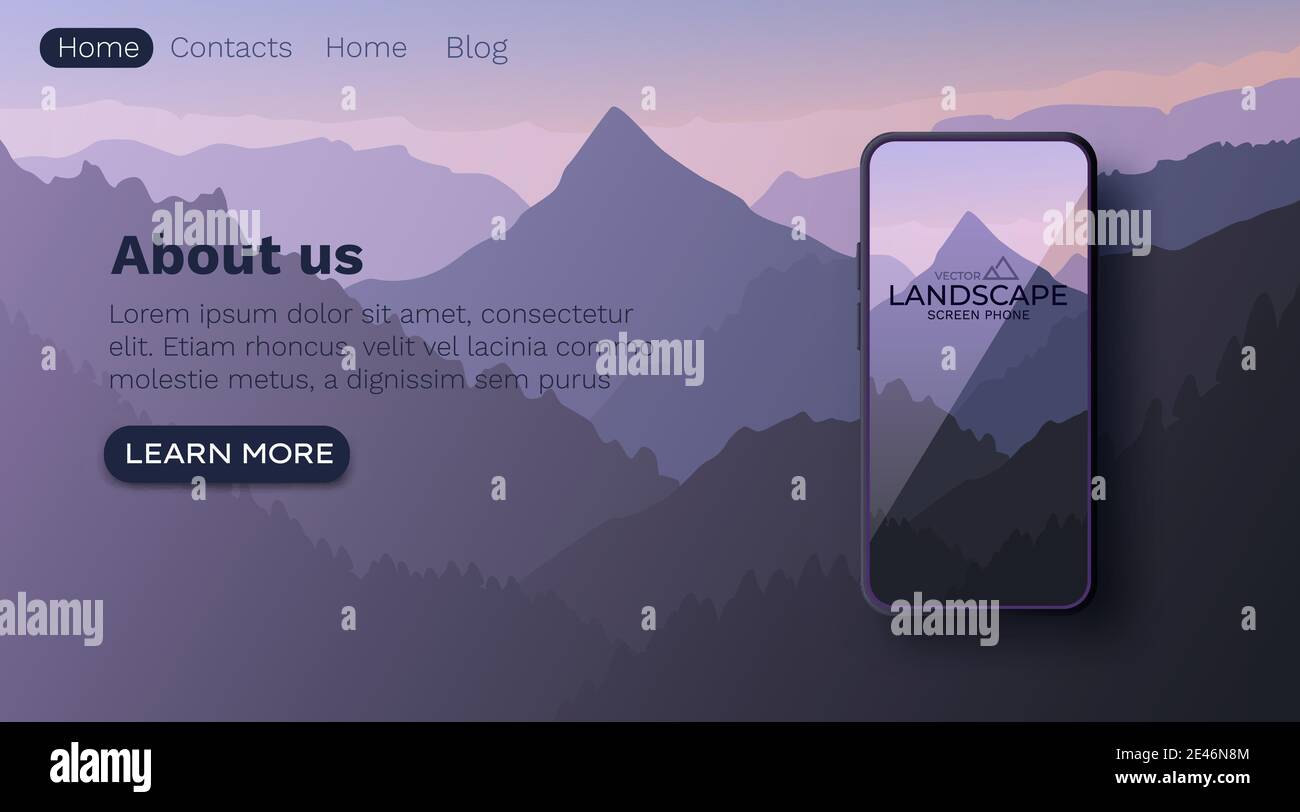Vector landscape with silhouettes of mountains. Nature background ...