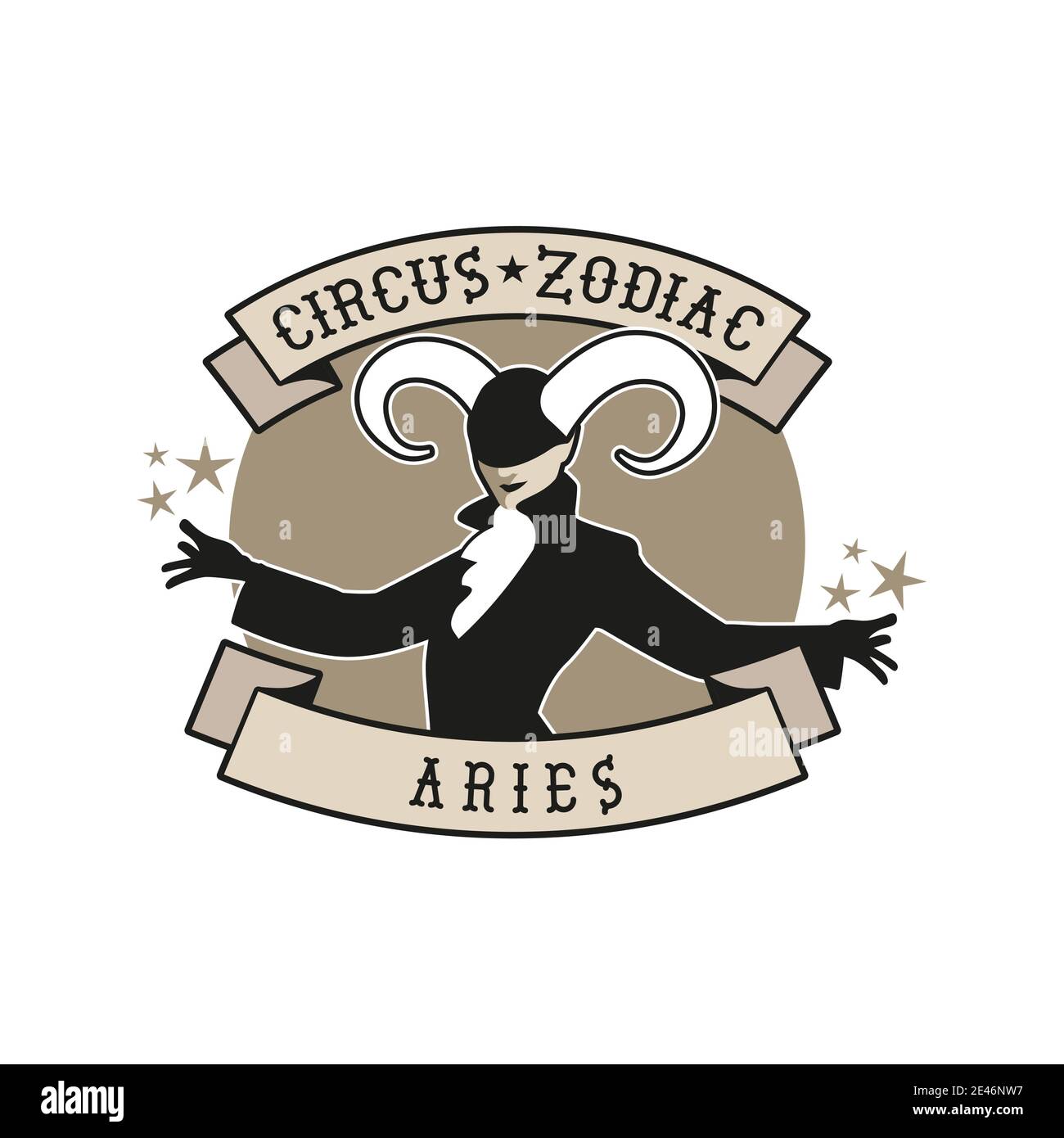 Zodiac Circus Emblem. Aries sign. Marshal of the circus carrying ram ...