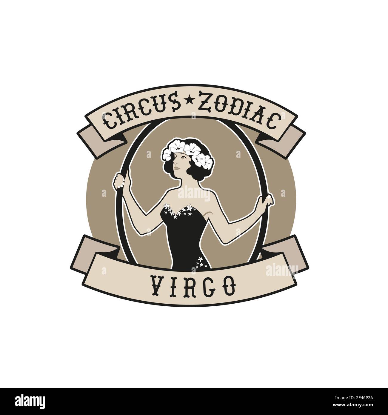 Zodiac Circus Emblem. Virgo sign. Young trapeze artist girl holding a ...