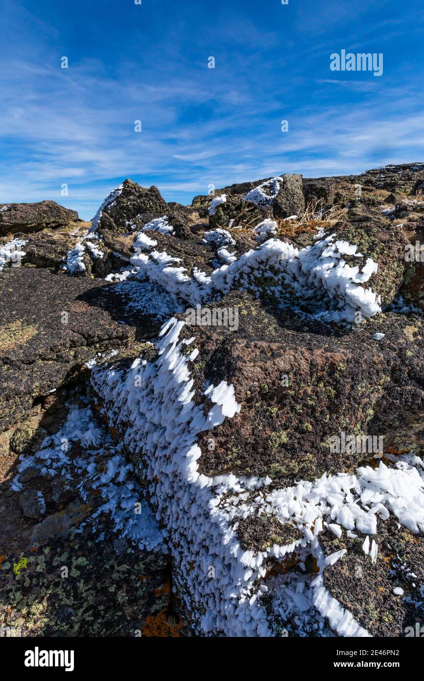 Hard rime ice formed during a freezing fog and wind atop Steens ...