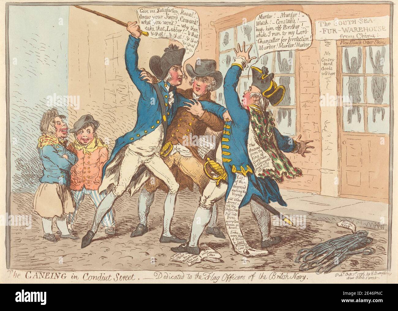James Gillray, 1757–1815, British, The Caneing in Conduit Street ...