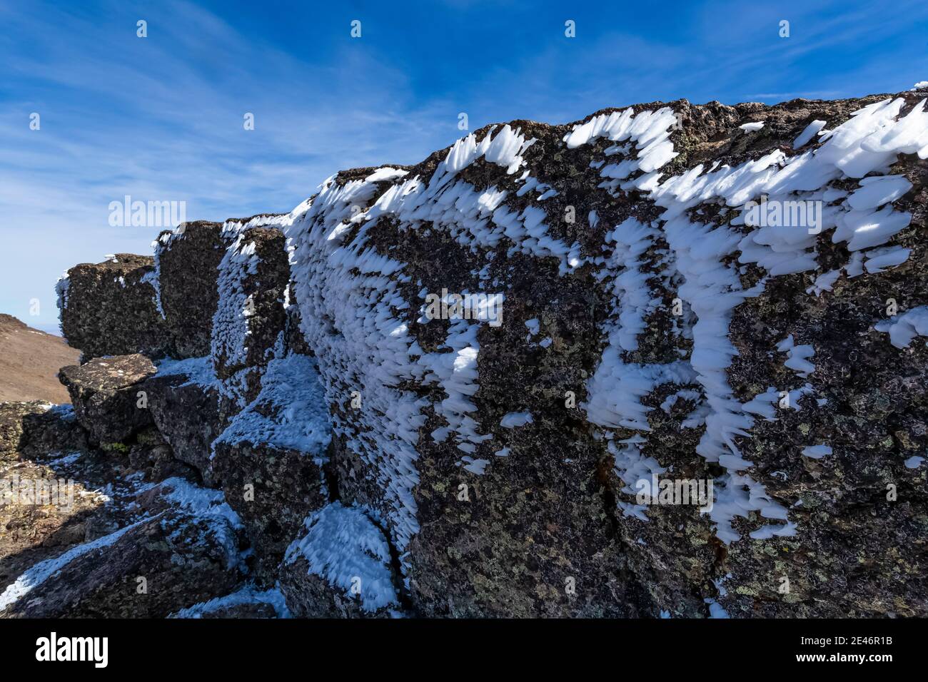 Hard rime ice formed during a freezing fog and wind atop Steens ...