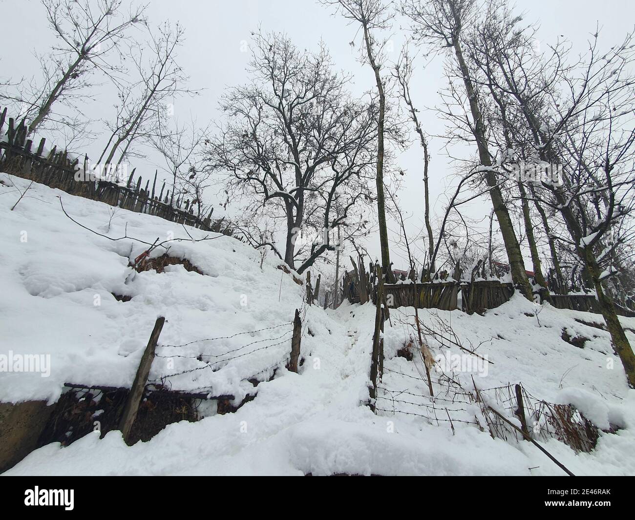 Closeup of the heavy snowfall in Kashmir made the whole valley white ...