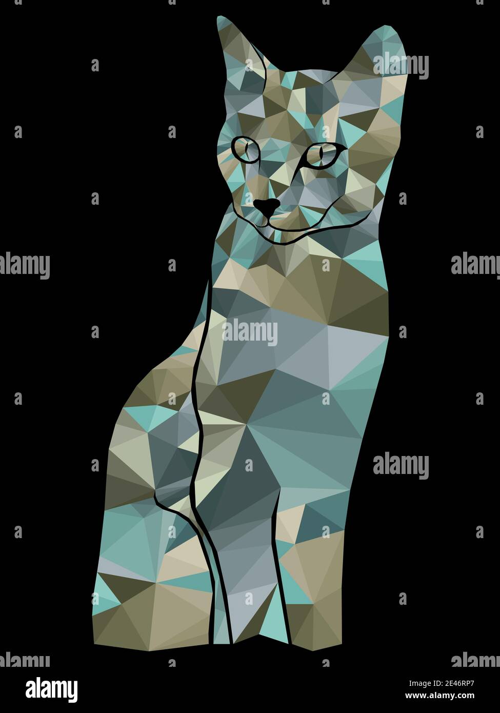 Colorful mosaic of a silhouette cat's body in muted colors isolated on ...