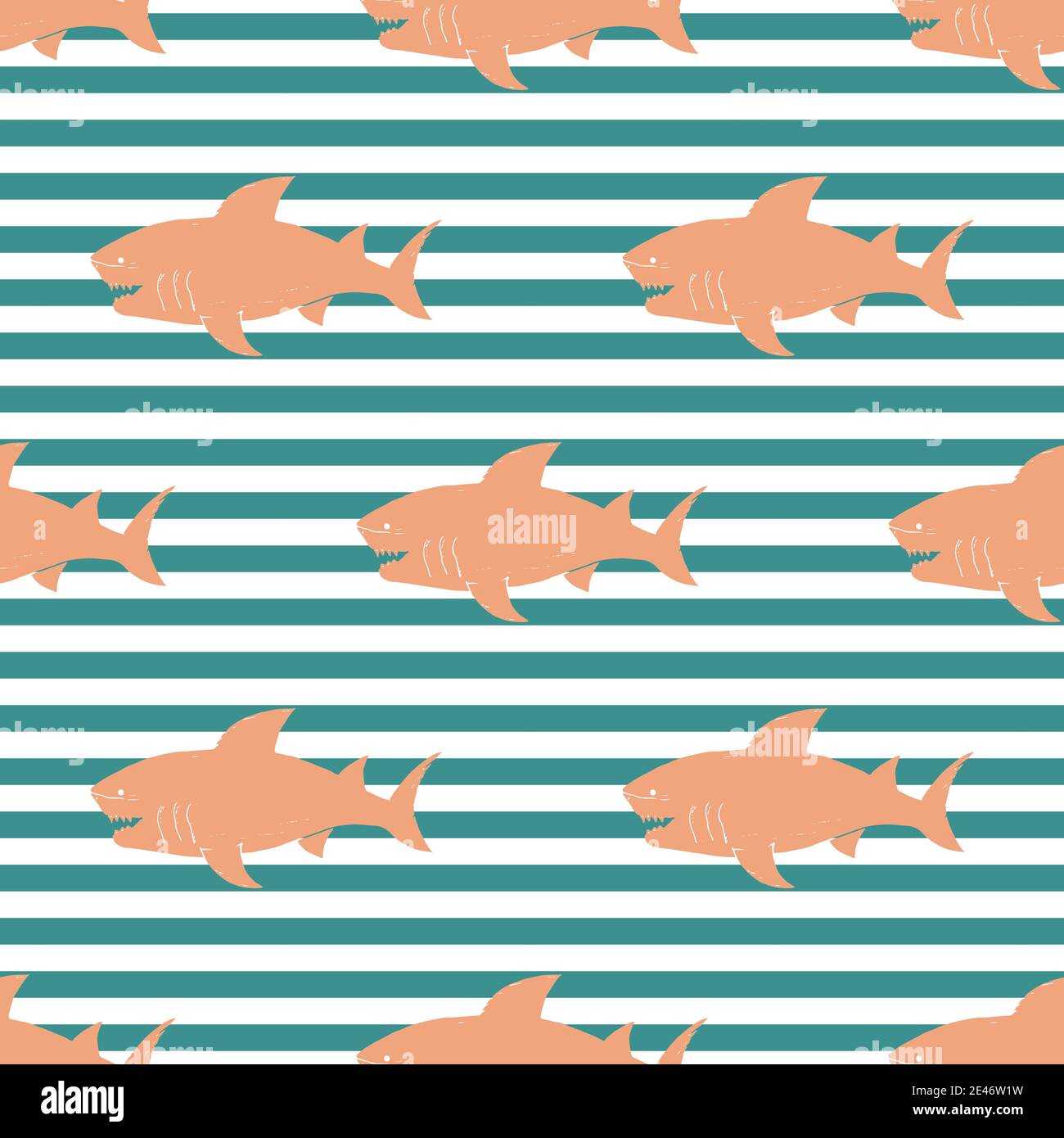 Shark seamless pattern, Hand drawn sketched doodle shark, vector ...