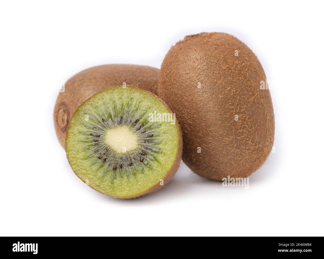 Ripe kiwi and half sliced kiwi fruit isolated on white backgrounds ...