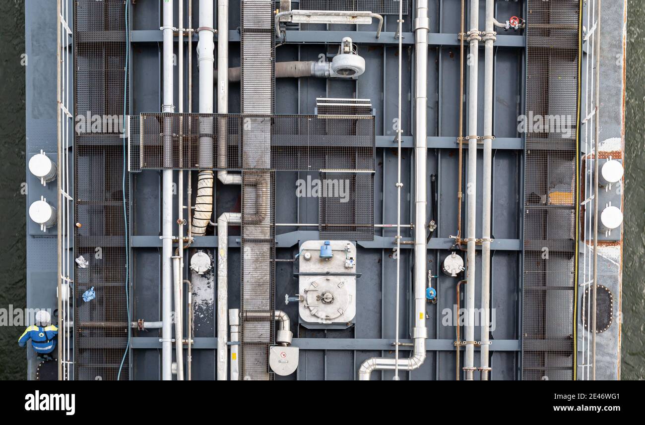 Top view onto a river barge Stock Photo - Alamy