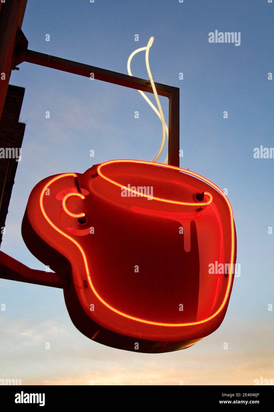a neon coffee cup sign in Seattle, Washington Stock Photo - Alamy