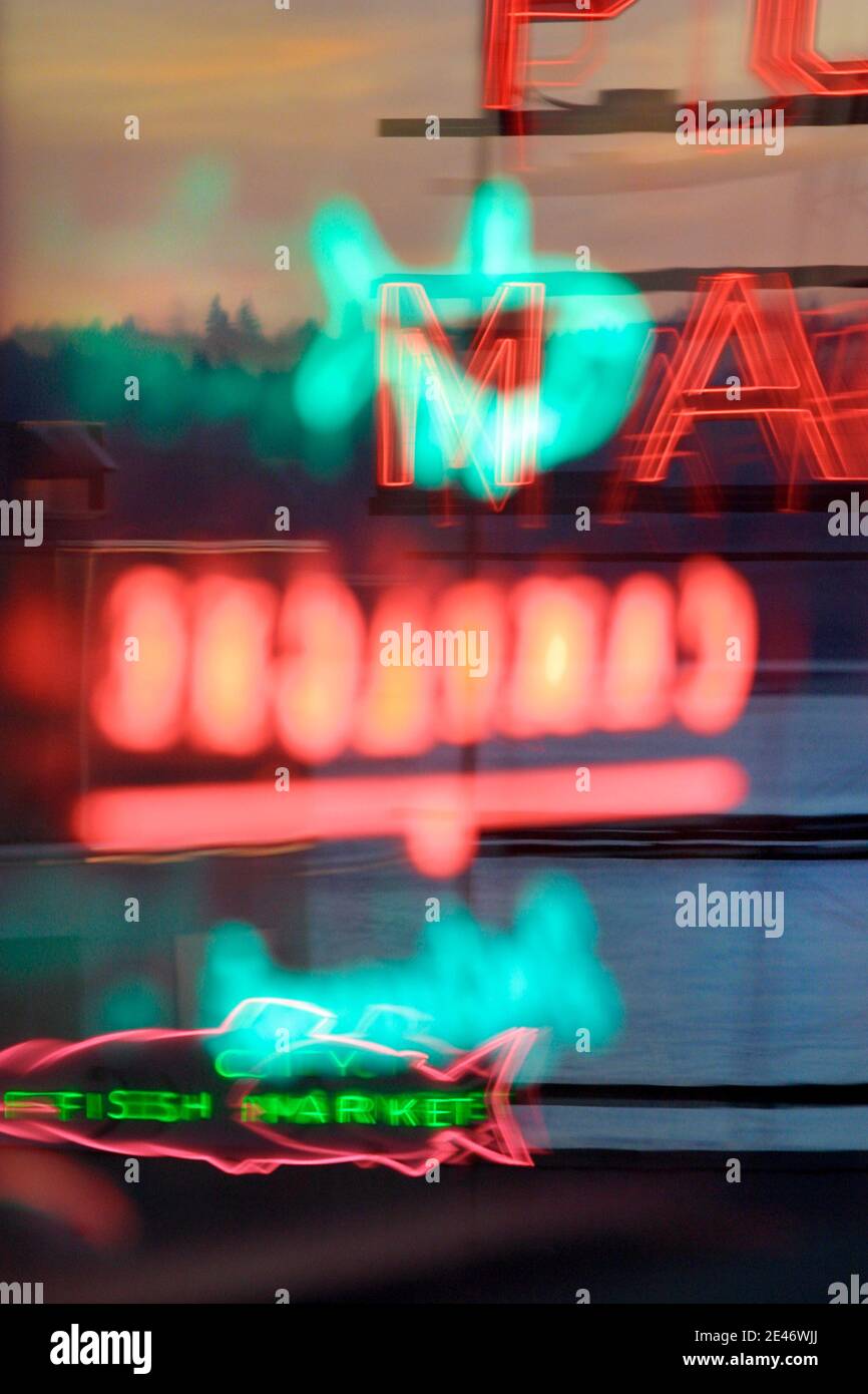 neon sign collage from Seattle, Washington Stock Photo - Alamy