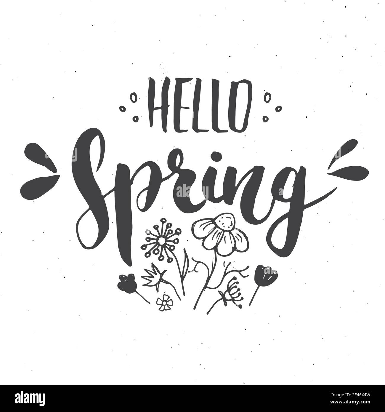 Hello Spring Calligraphy lettering handwritten sign, Hand drawn grunge ...