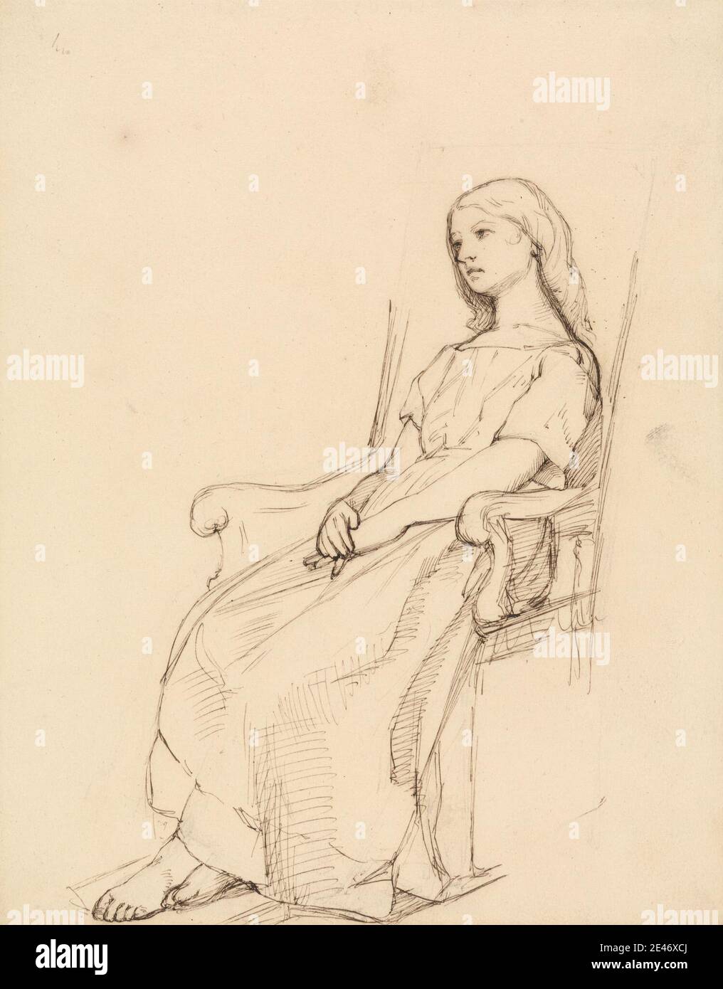 Daniel Maclise, 1806–1870, Irish, Study of a Young Girl, Seated ...