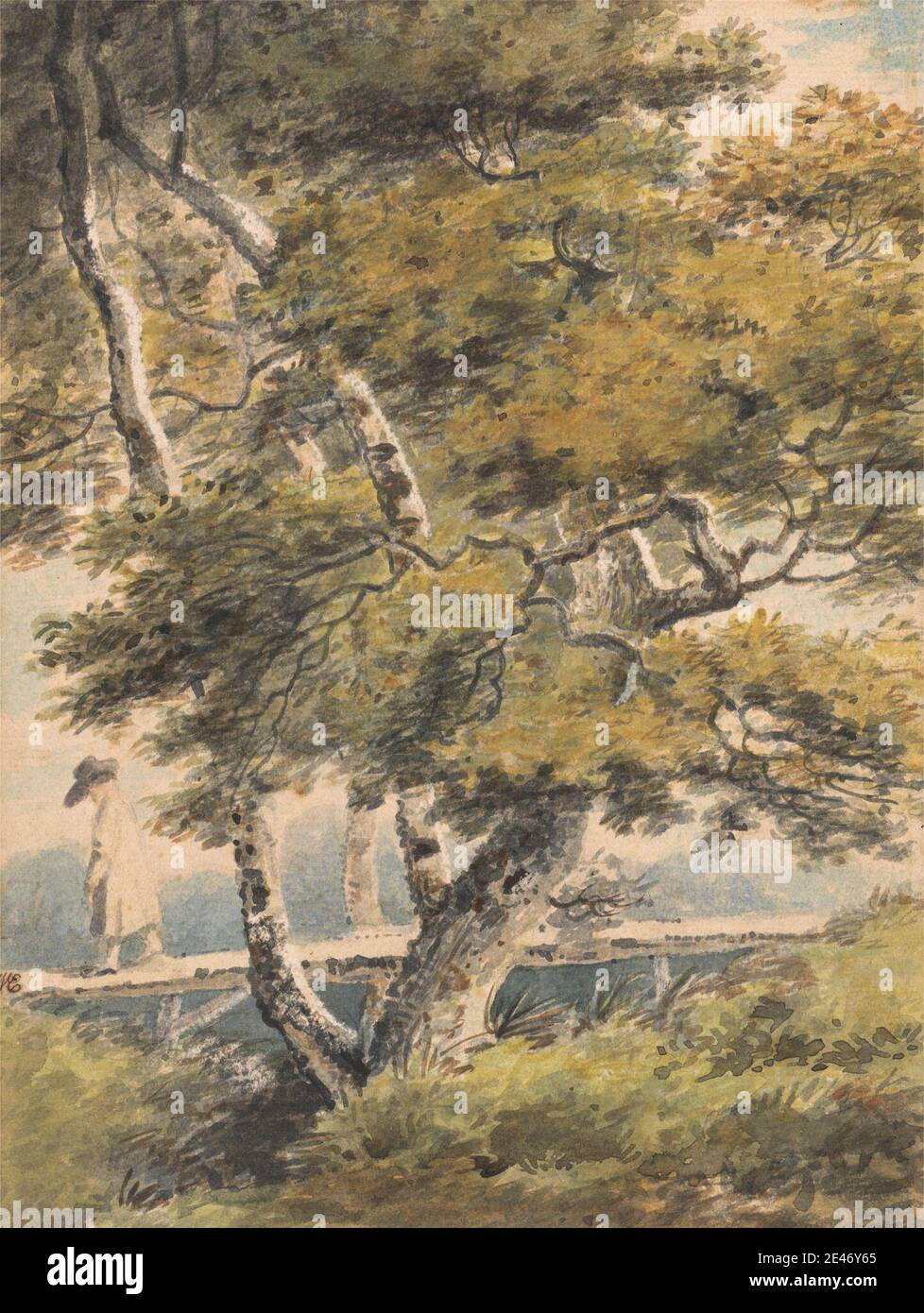 Paul Sandby RA, 1731–1809, British, Trees, with a Man Crossing a ...