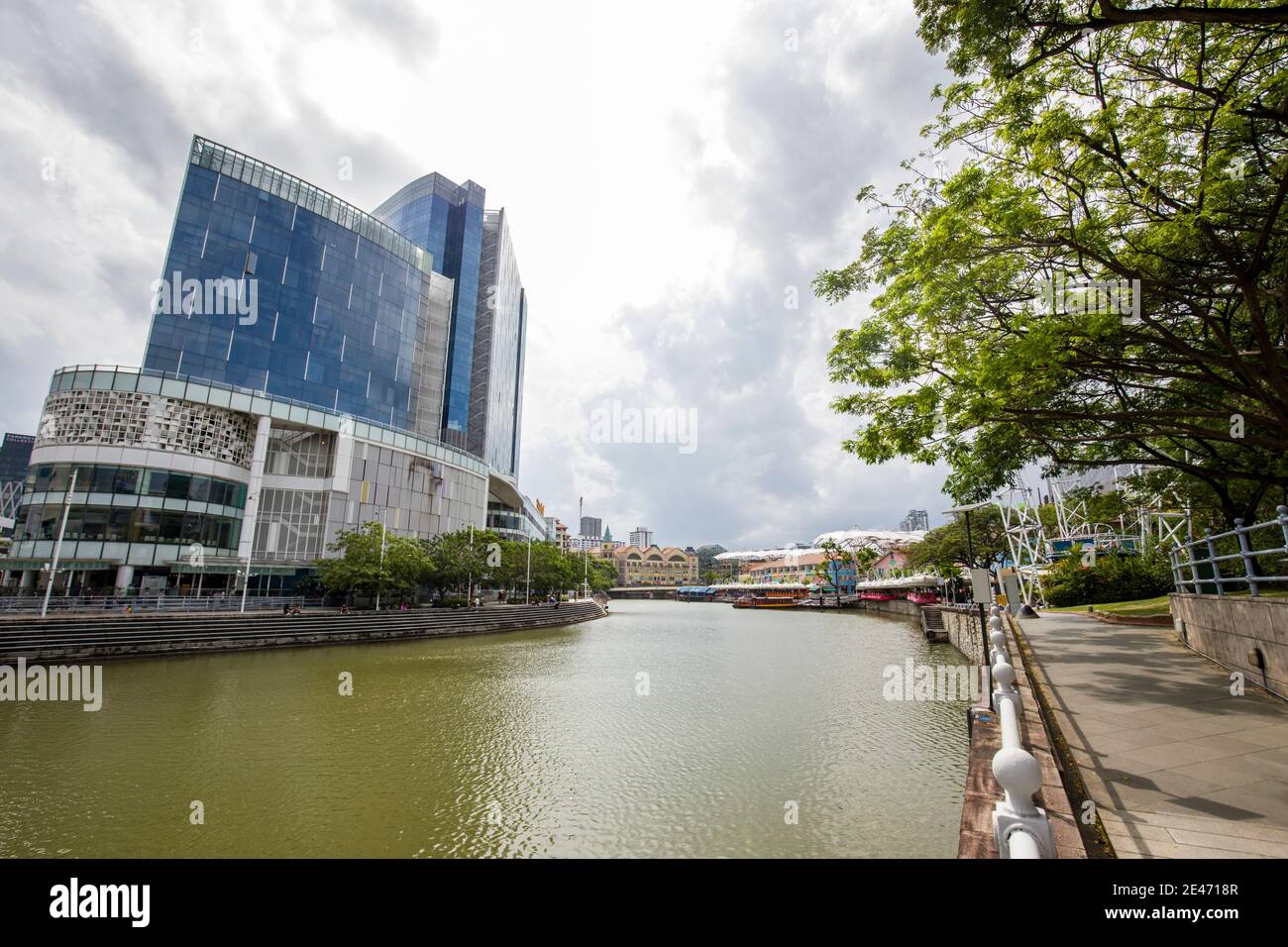 the river view of Clarke Quay from Coleman bridge. A historical ...
