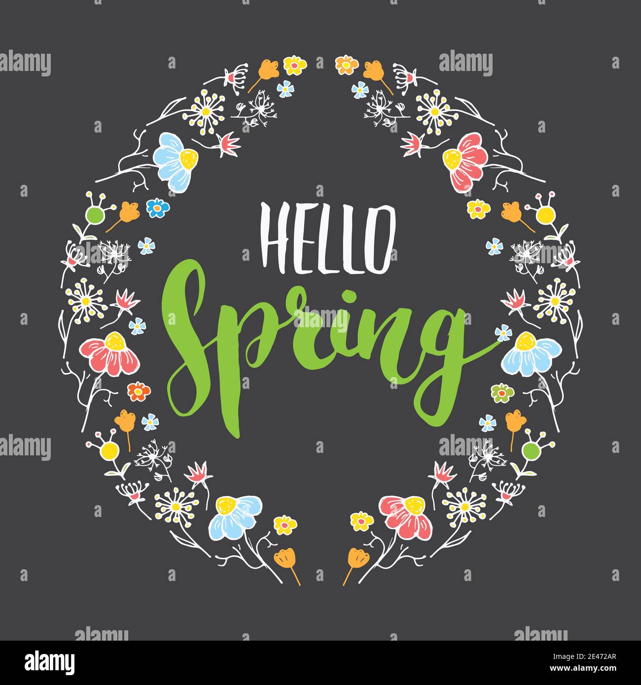 Hello Spring Calligraphy lettering handwritten sign, Hand drawn grunge ...